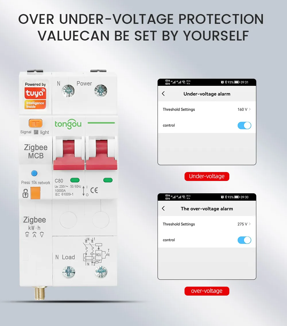TUYA MCB Zigbee Smart Energy Meter - 63A 80A Circuit Breaker