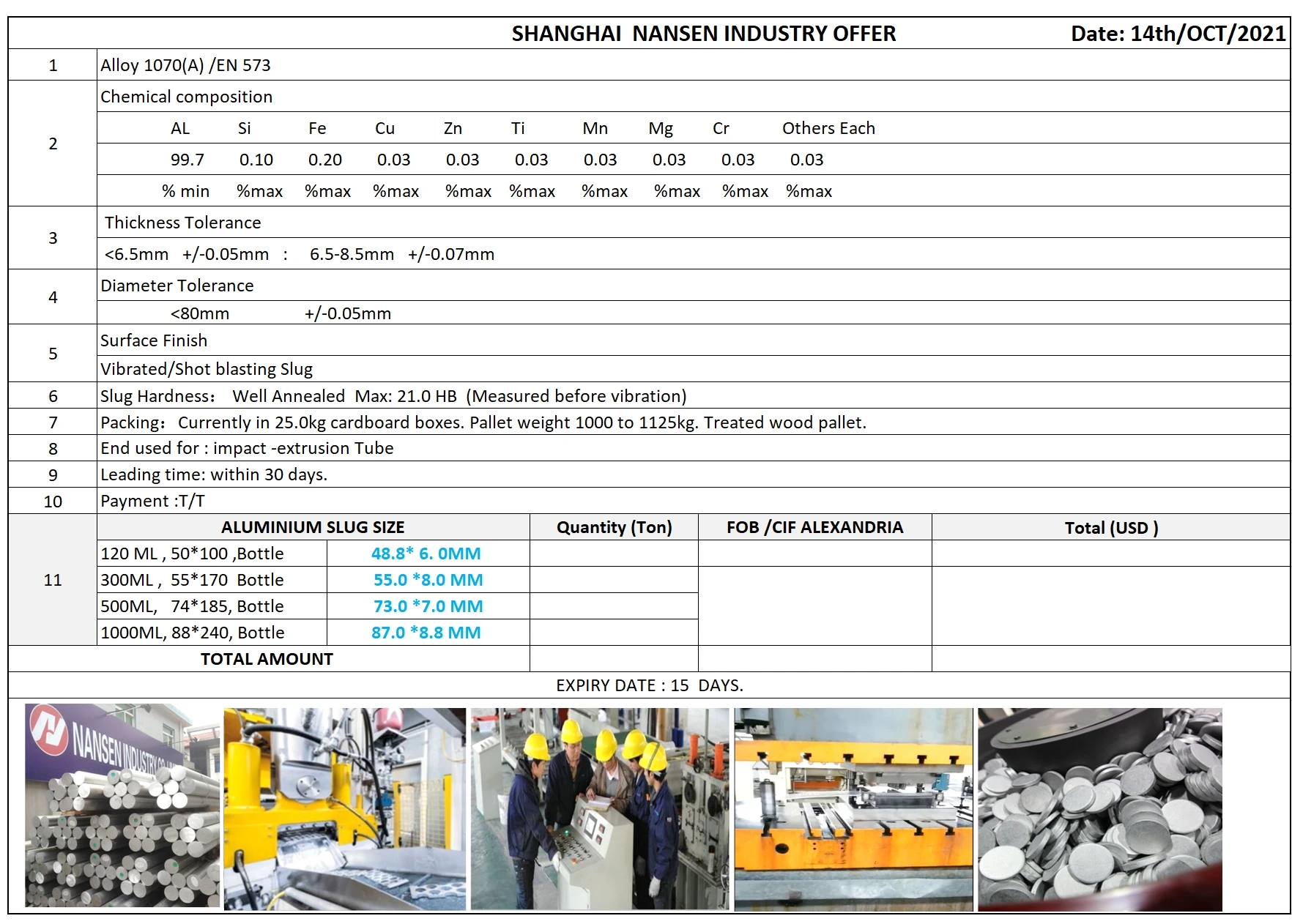 Aluminum Slug - High Quality Raw Material for Packaging