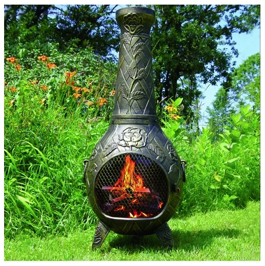 Rose Cast Iron Chiminea With Bbq Cooking Grill Outdoor Patio Heater Log ...
