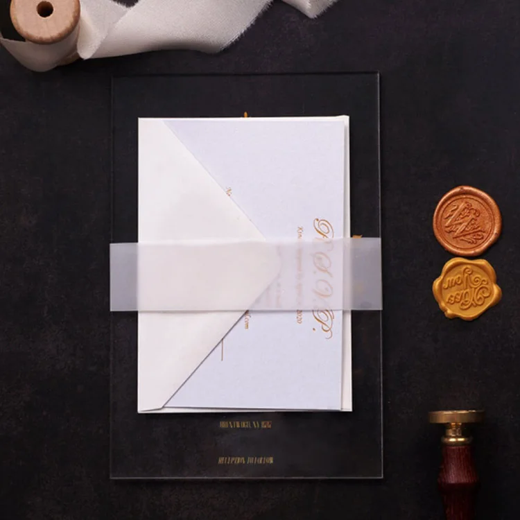 Royal Gold Monogrammed Blank Acrylic Invitation Card Printing Acrylic ...