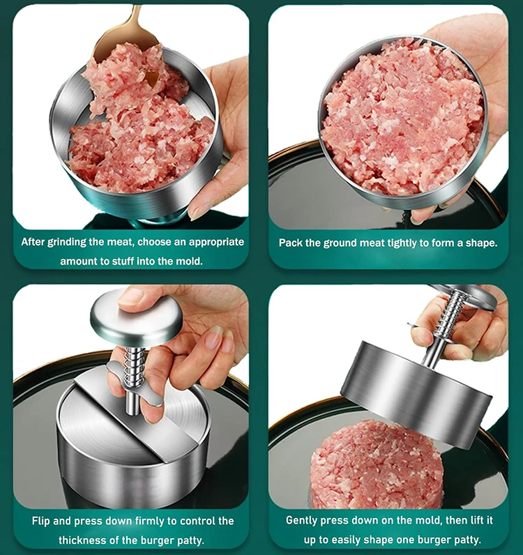 304 Stainless Steel Meat Press Kitchen Round Mold Hamburger Smash Patty ...