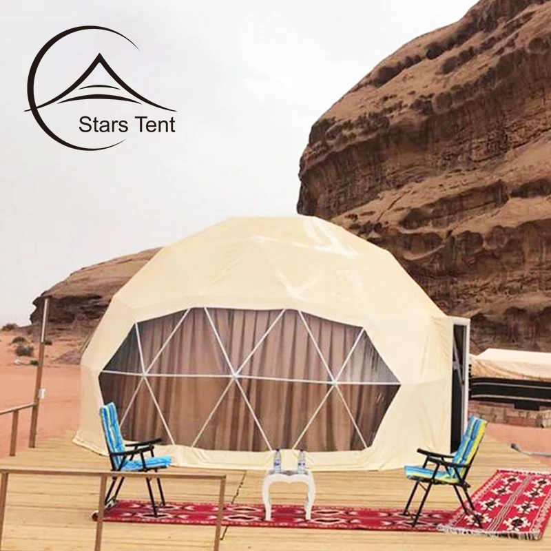 Outdoor Geodesic Dome Interior Curtains Glamping Tent With Bathroom ...
