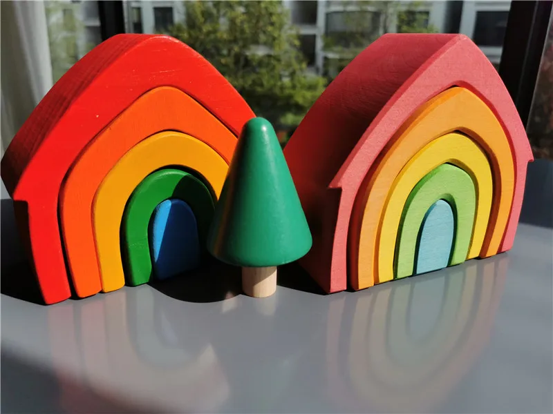 Wood Earth Rainbow Stacking Blocks Trees Cars Building House Wooden ...