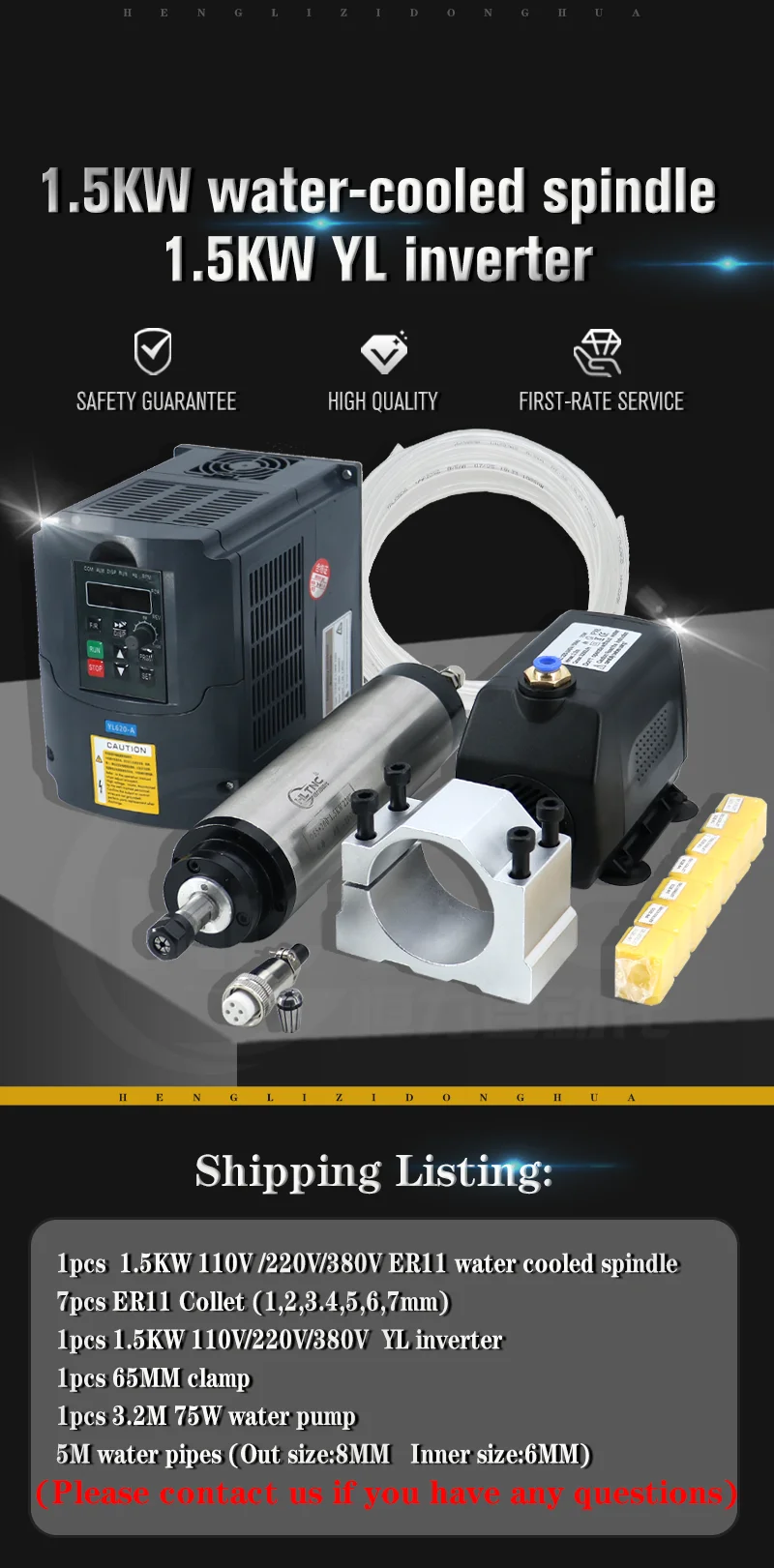 Circular 24000rpm Water Cooling 220v 65mm Spindle 1.5kw Cnc Lathe Spindle Machine Tool Spindle ...