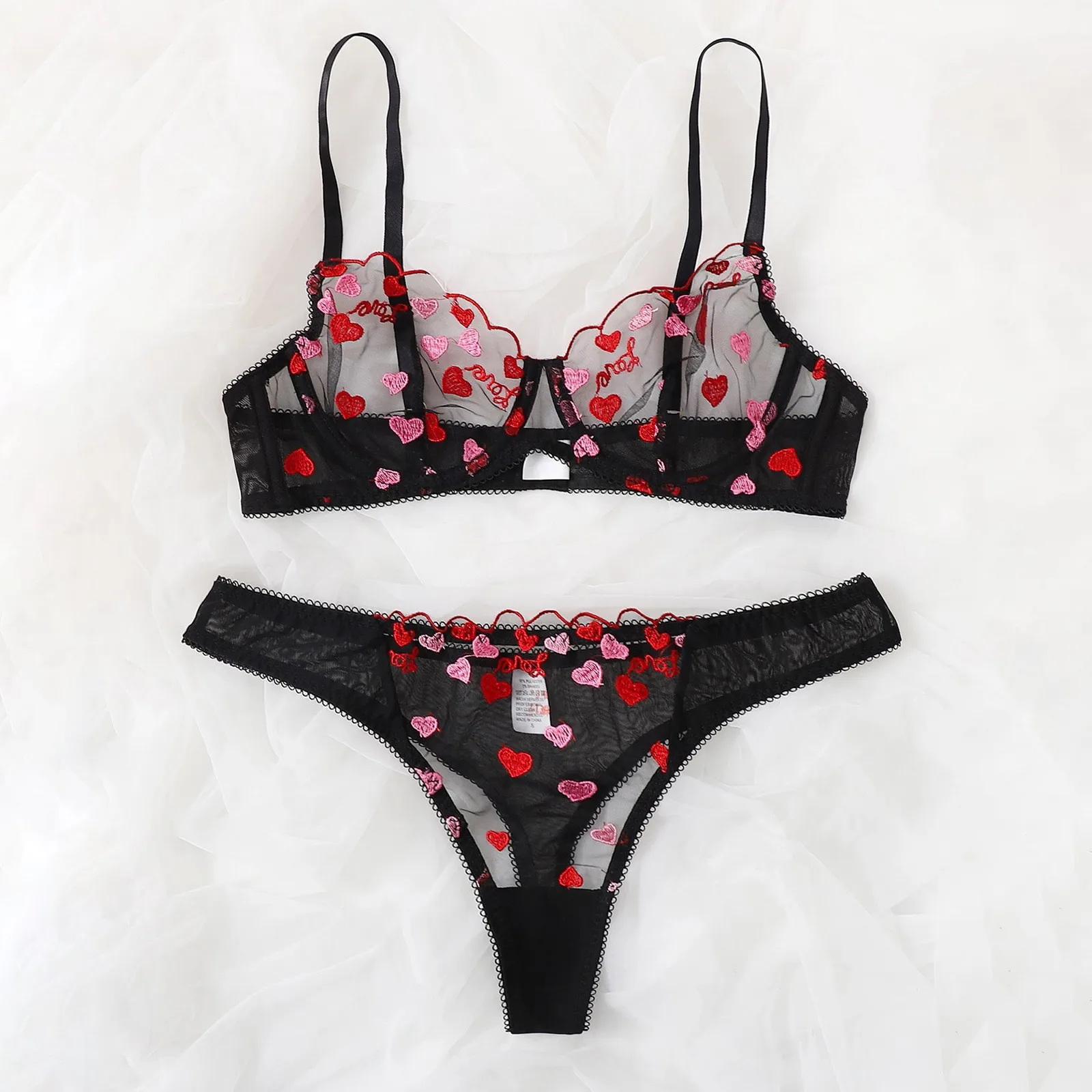 Finetoo Women Sexy Lingerie Heart-shaped Embroidery Bra & Brief Sets ...