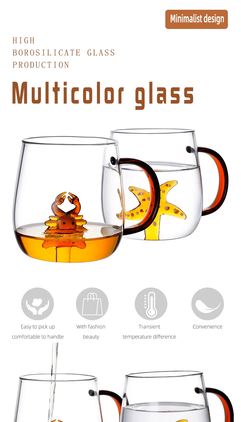 Newest 360ml High Borosilicate Animal Shape Colored Milk Juice Single Wall Creative Glass Cup ...