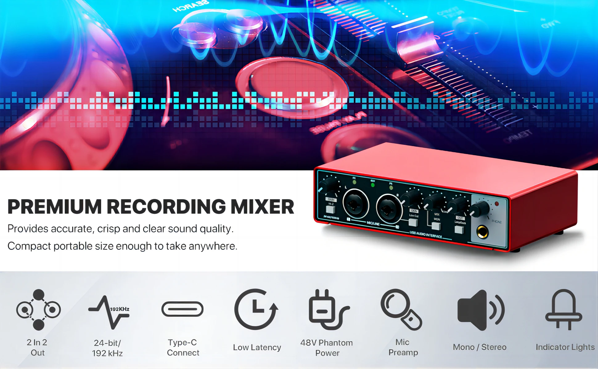 Manufacturer Custom Professional 2 Channel USB Studio Sound Card