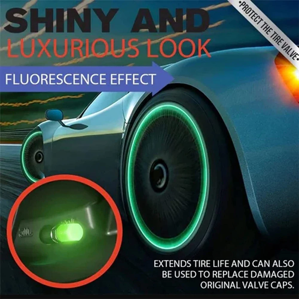 Fluorescence Effect Shiny Tire Valve Caps - Luminous Decorative Rim ...