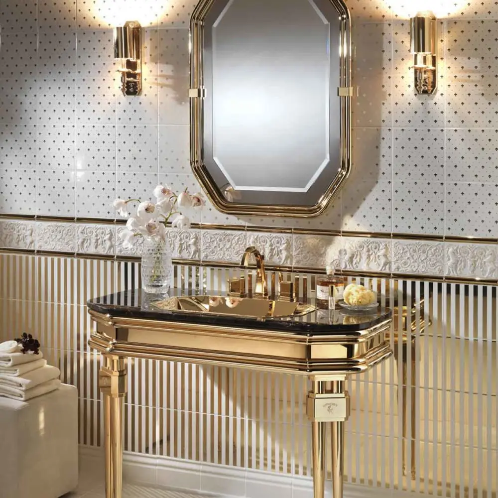 Springletile Custom 3D Ceramic Wall Tile - Luxury Gold Design for ...
