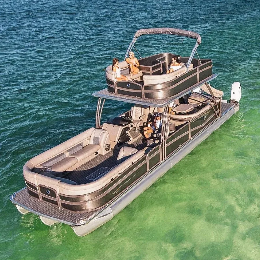 25 Feet Luxury Family Party Double Decker Yacht Aluminum Tritoon Party ...