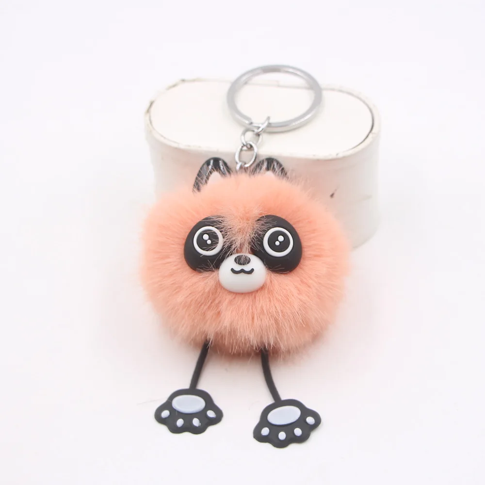 Cute Panda Fur Ball Key Chain Cartoon Animal Fur Ball Pendant Car ...