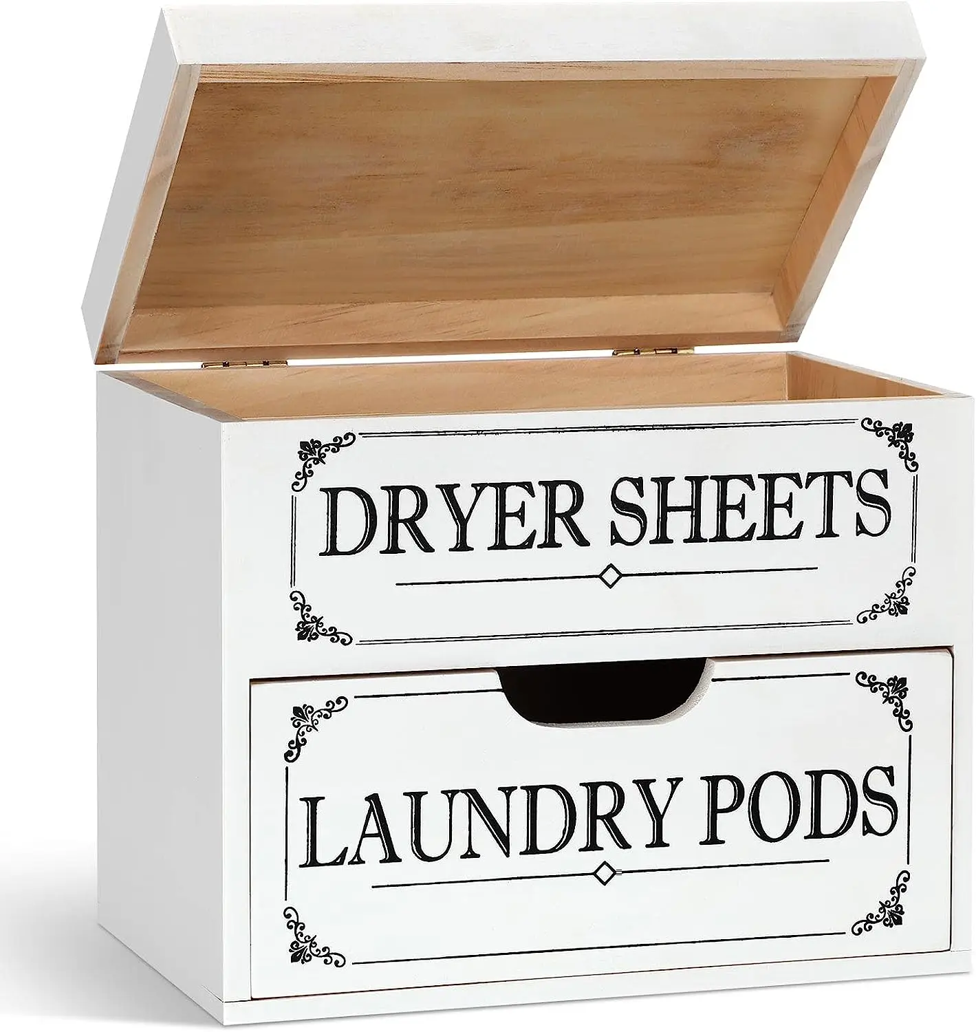 Wood Laundry Pod Holder Box Rustic Bamboo Dryer Sheet Holder With ...