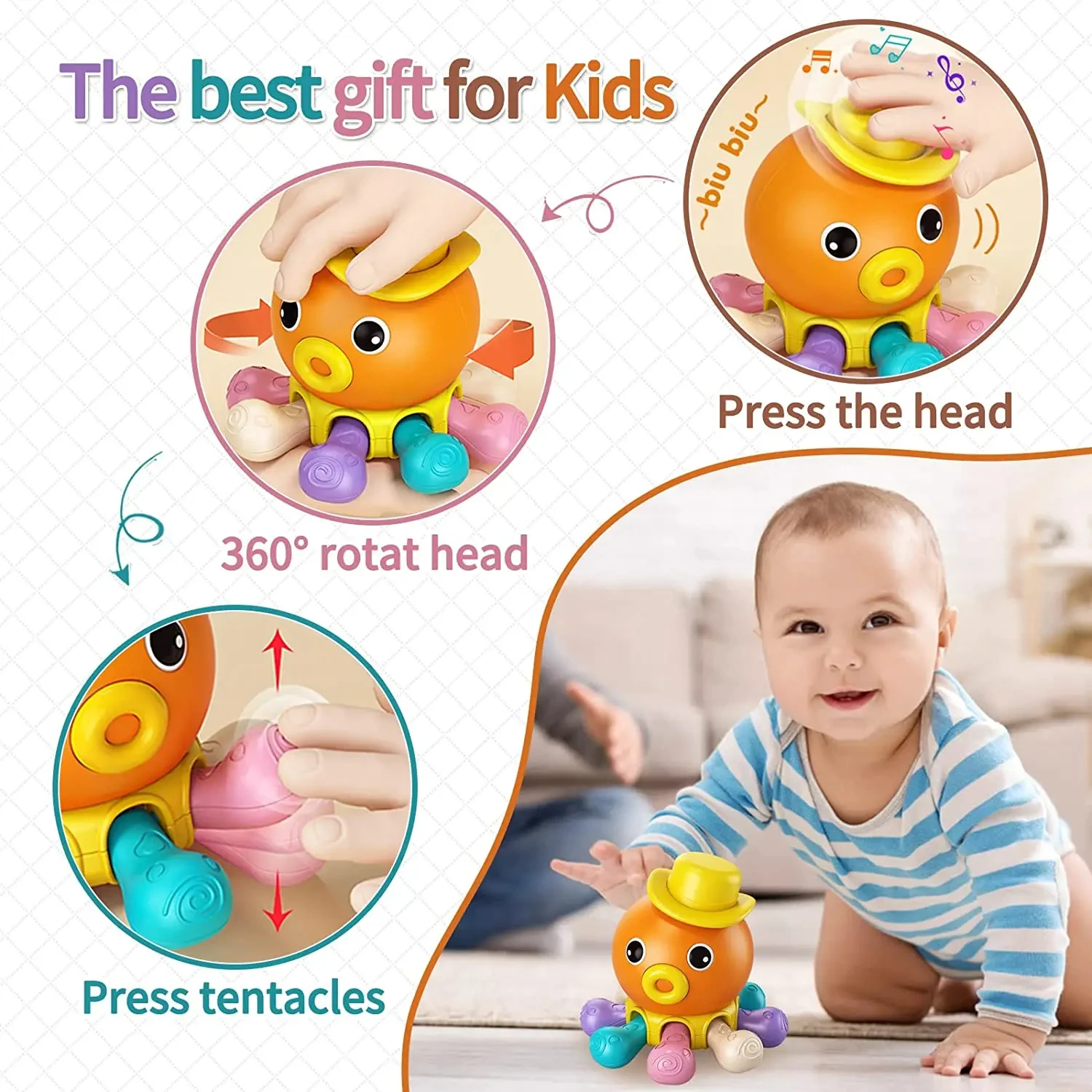 Fine Motor Skill Octopus Baby Toy 6 -12 Months Press Activity Fidget ...