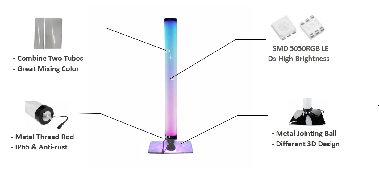 2.5m Led Standing Tube Light 150mm Diameter 3d Dvi Dmx Pixel Stage ...