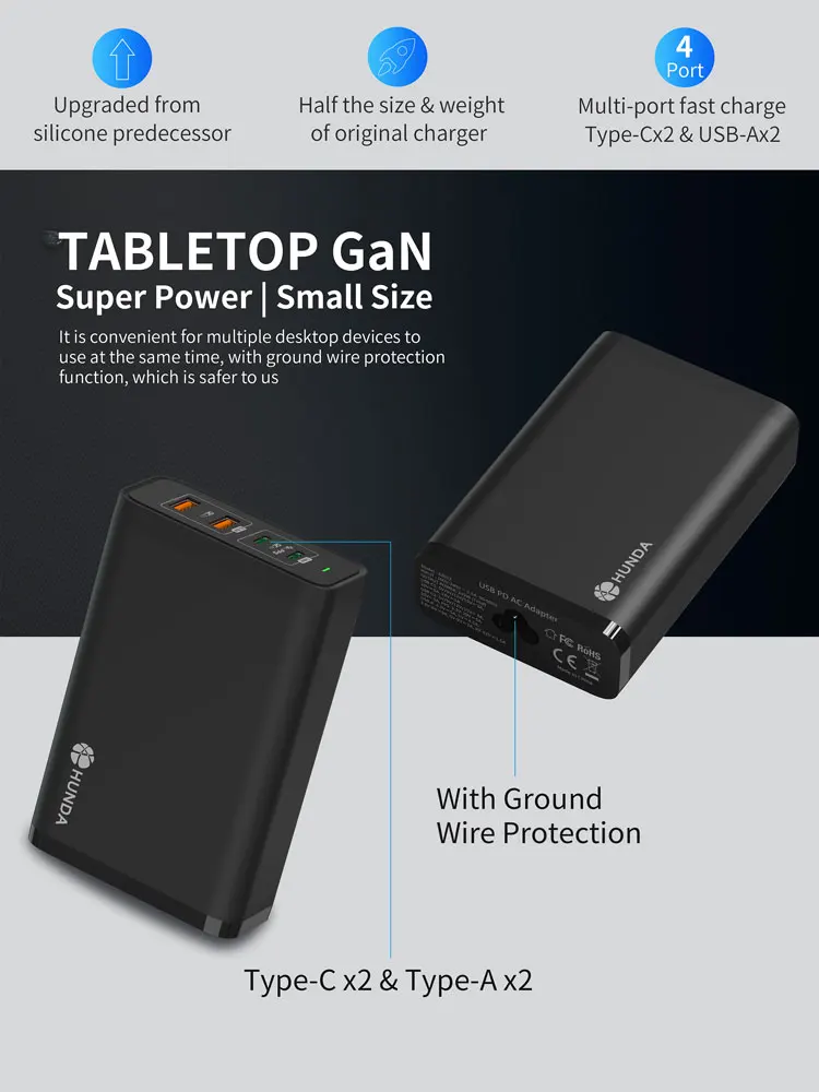 Desktop 240w gan 4 ports universal laptop high power mobile phone usb ...