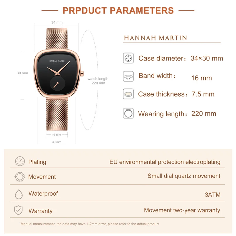 Hannah Martin Elegant Women Quartz Watch Ladies Tonneau Bracelet Watches Waterproof Stainless ...