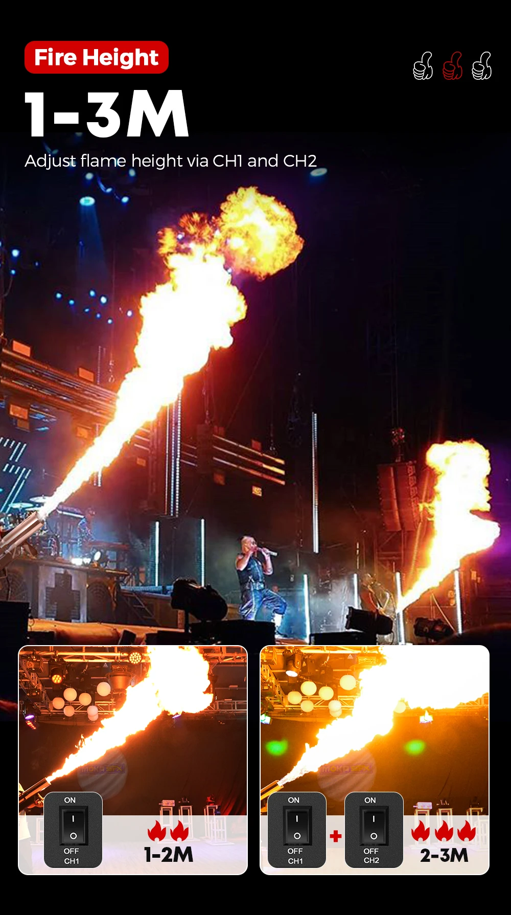 MOKA SFX 1-3m Handheld Battery Fire Thrower for DJ Events - Portable ...