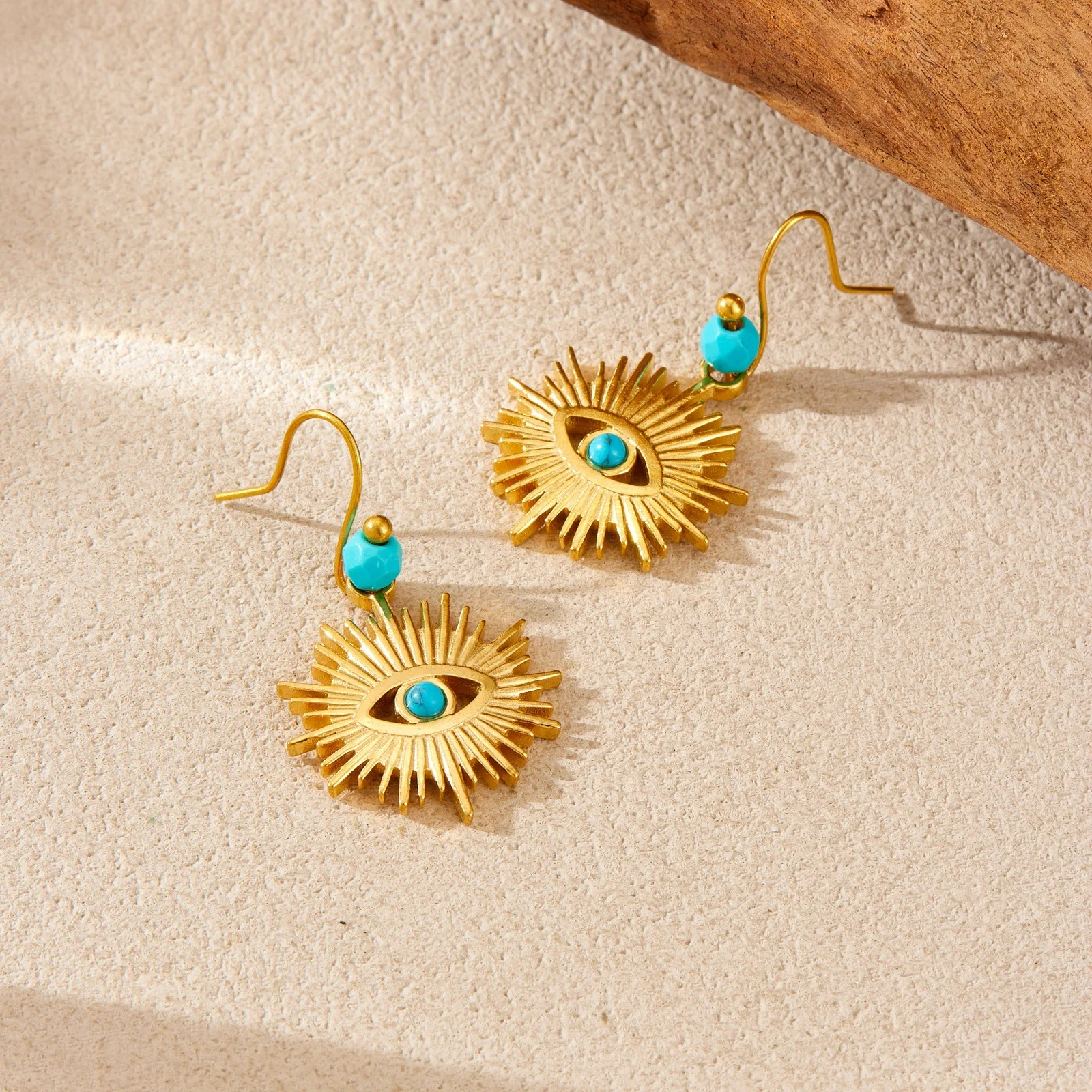 Retro Fashion Turquoise Beaded Jewelry Set Gold-Plated Stainless Steel ...