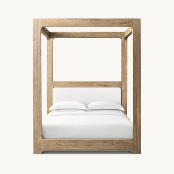 Luxury Modern Solid Oak Wooden Queen King Size Bed Davos Oak Fabric ...