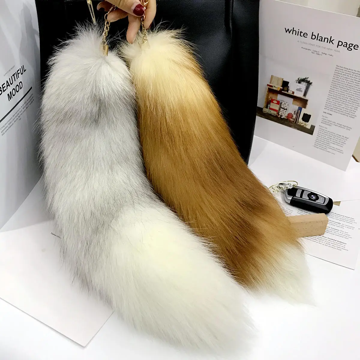Huge Fluffy Fox Tail Fur Cosplay Hook Handbag Accessory Halloween ...