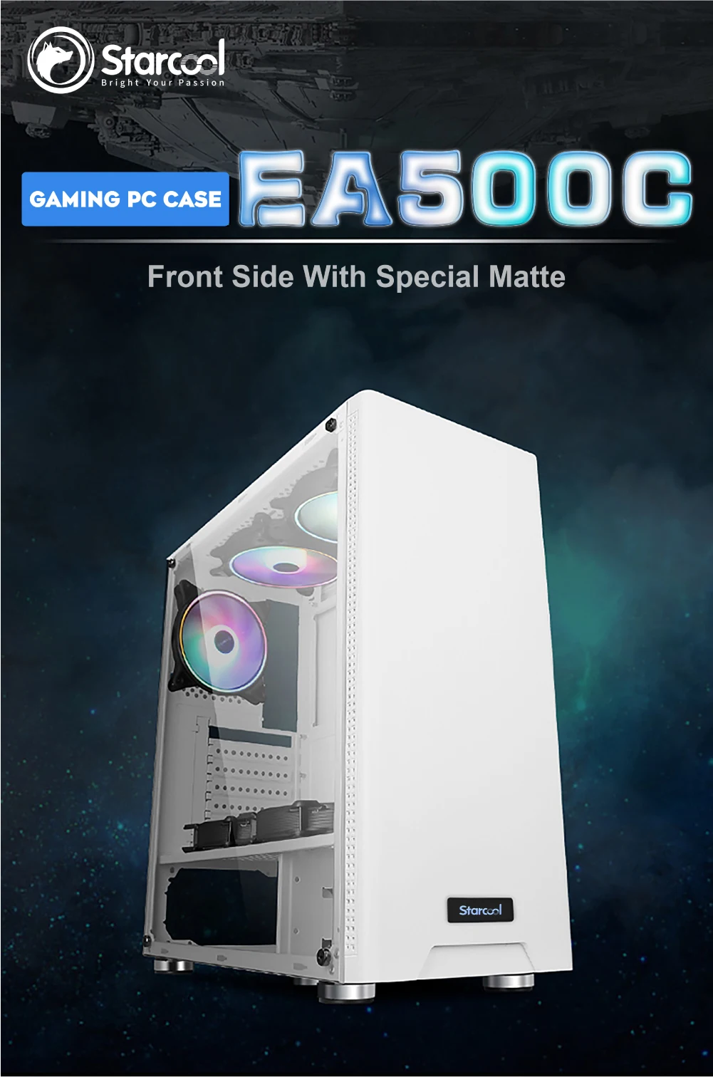 KINPOWER Starcool ATX Gaming PC Case - Tempered Glass & Liquid Cooling