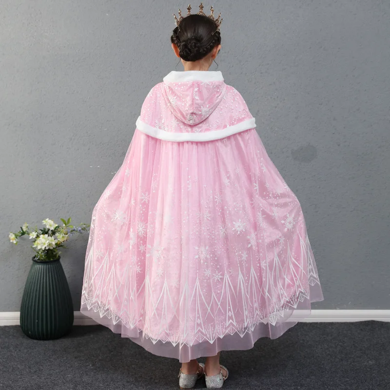 3 Colors Children Girl Princess Dress up Costume Cloak Hooded Snowflake ...
