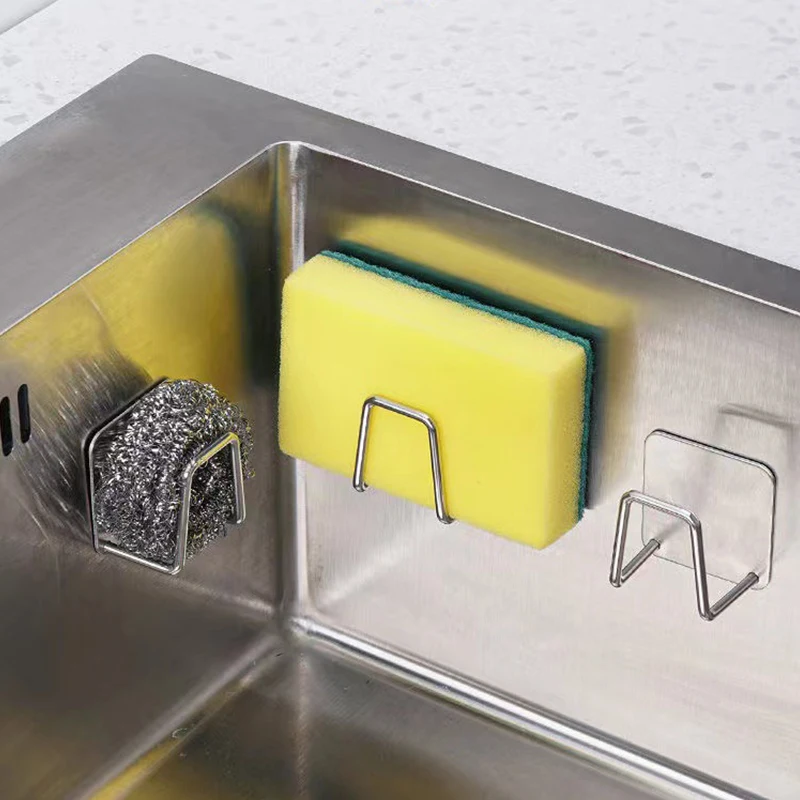 Stainless Steel Adhesive Wall Hook Damage-Free Sink Sponge Hooks ...