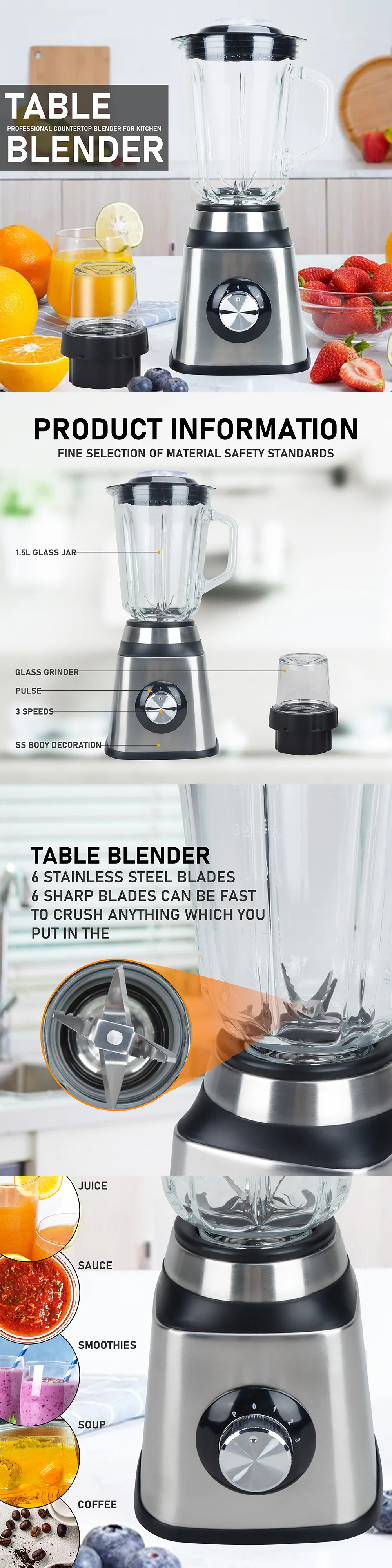 New Arrival Household Appliances 1.5l Table Blender Electric Kitchen ...