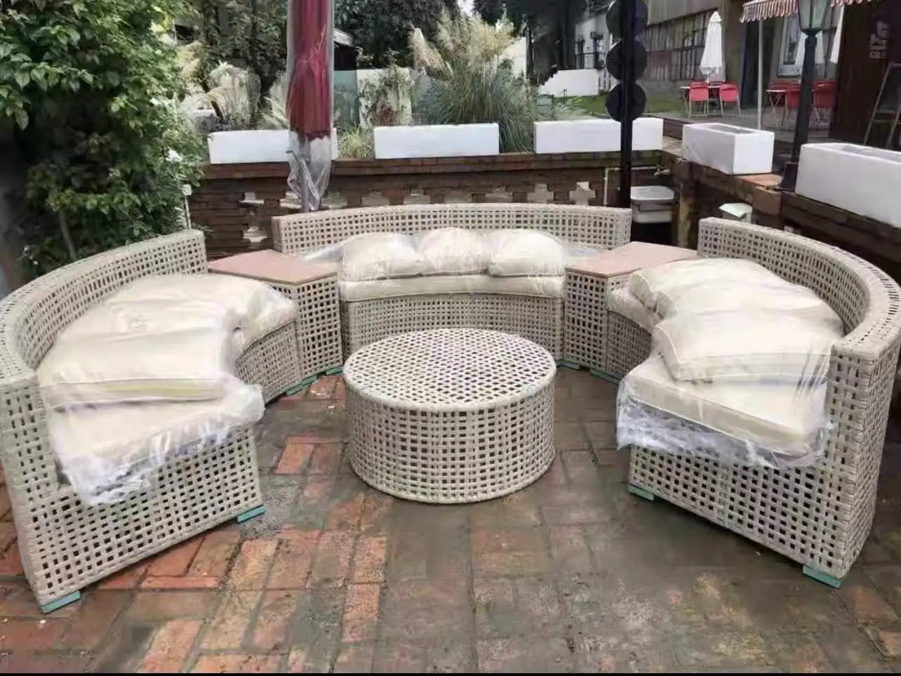 Home Rattan Half Moon Outdoor Sofa - Garden Furniture Set