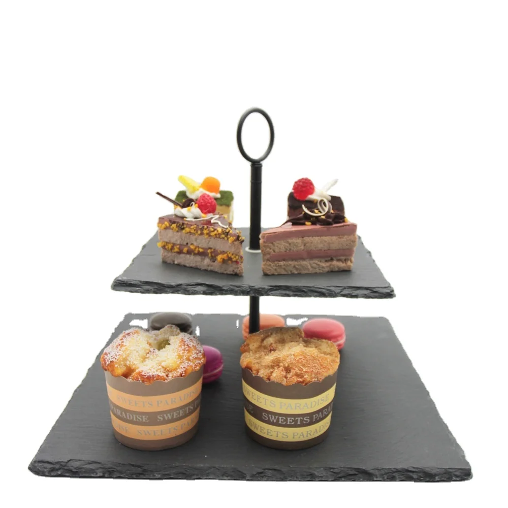 Slate Square Cake Stand,Slate 2-tier Dessert Display,Multi Tiered Tray ...