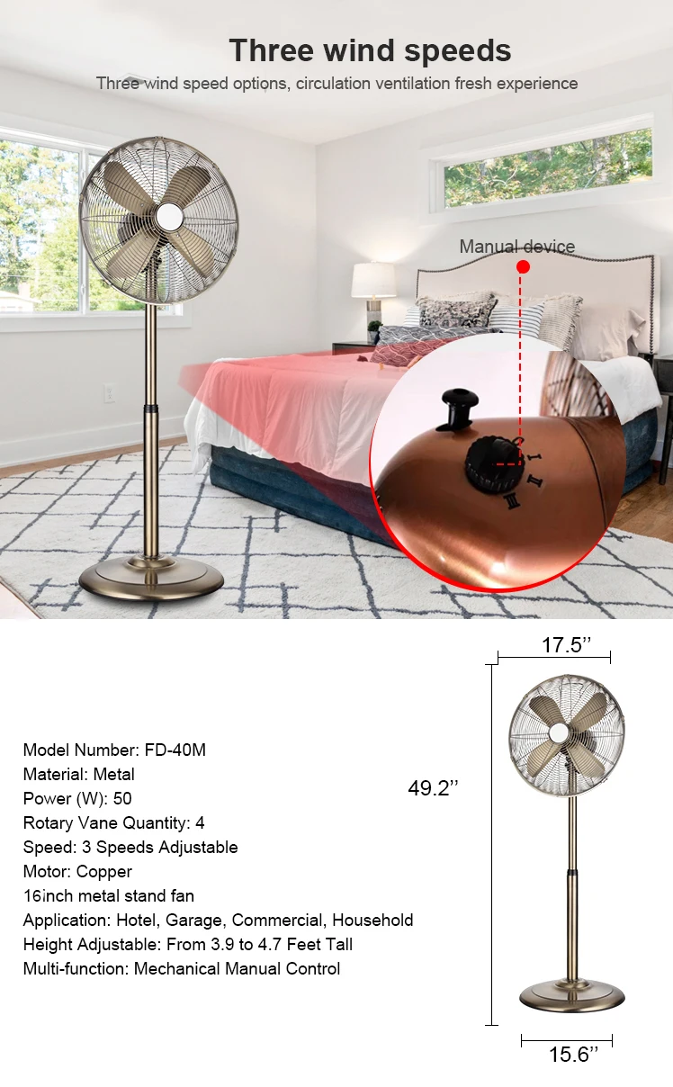 16inch Retro Stand Fan With Brushed Nickel Oscillating Standing Floor ...