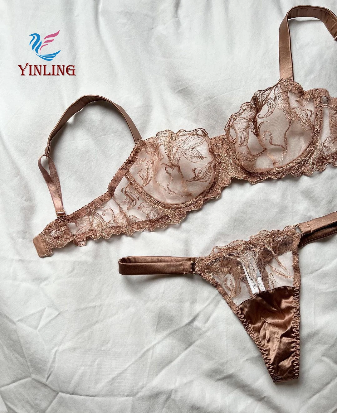 2023 Unlined Sexy Lace Panties And Bra Set Custom Logo Mesh Wireless ...