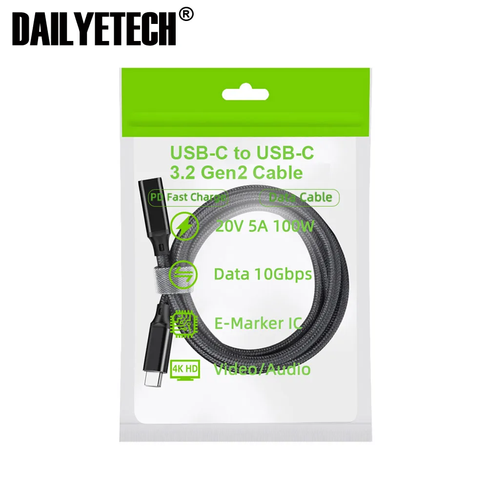 2M 100W PD 5A Curved USB3.2 Type-C Extension Cable 4K 60Hz 20Gbps USB-C ...