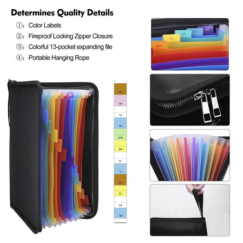 Black Expandable A4 Size File Folder - Waterproof & Fireproof