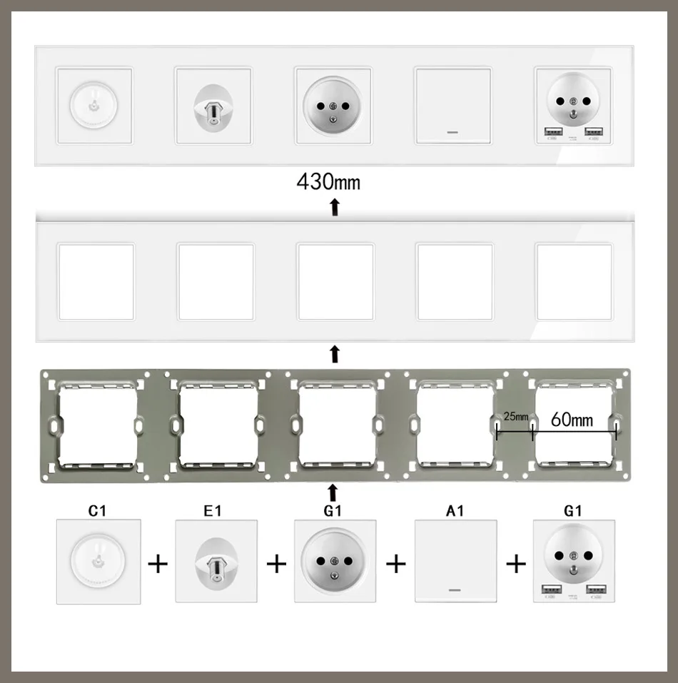 Black Multiple Frame Wall Switch Socket Combination, EU French ...