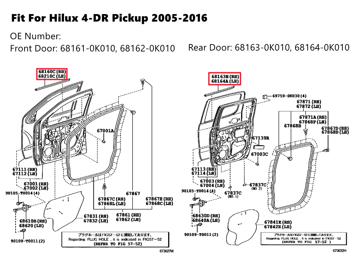 Toyota Hilux Weatherstrip Kit - 2005-2015 Front Rear Door Belt Molding