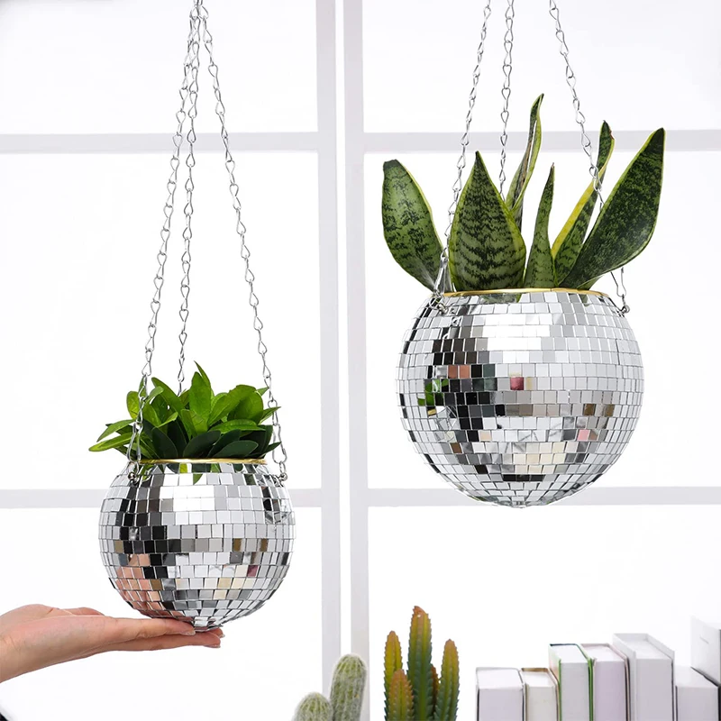 Handmade DIY Disco Mirror Ball Planter Pot – Reflective Indoor/Outdoor ...