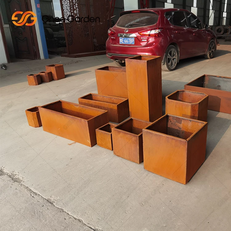 Outdoor Raised Planter Garden Corten Corten Steel Flower Pot Planter ...