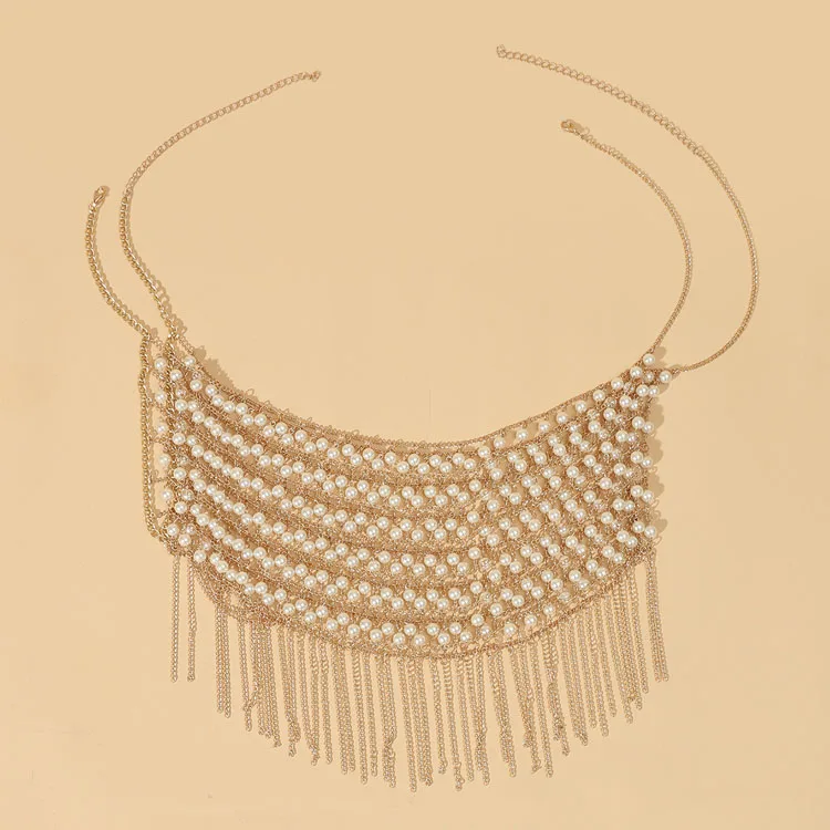 Fashion Sexy Pearl Tassel Body Chain Crop Top Necklace Fine Jewelry ...