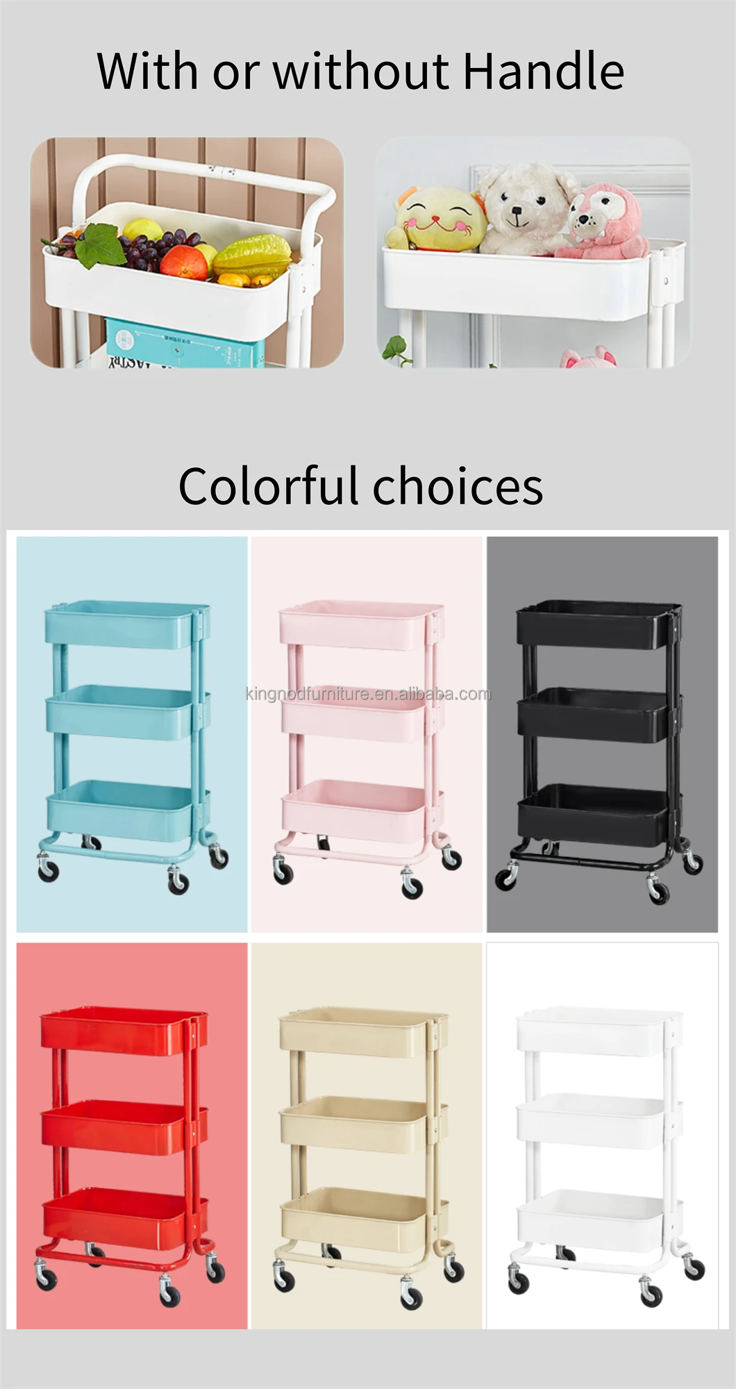 Modern Rolling Storage Trolley 4 Tiers Movable Racks Metal Rolling Cart ...