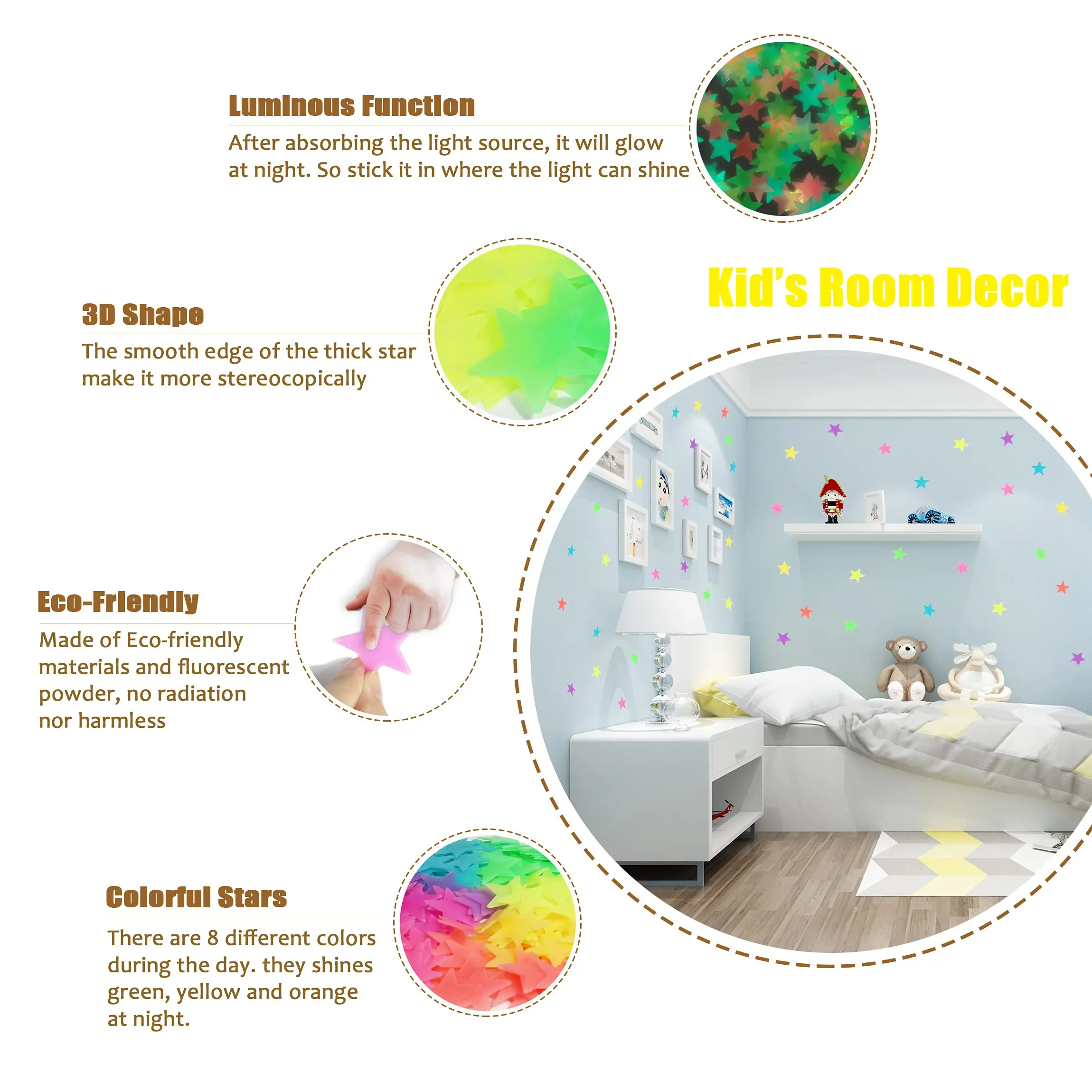 Luminous Moon Star 3d Stars Glow In The Dark Wall Stickers For Home ...