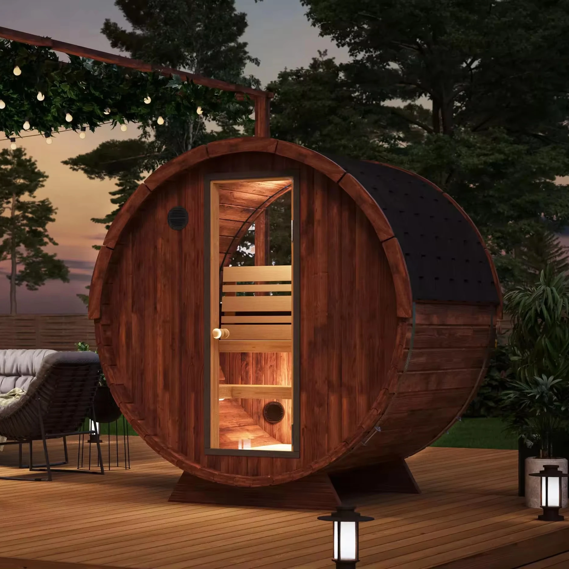 Accept Customized Wood Steam Barrel Sauna Room For 8 People Spa ...