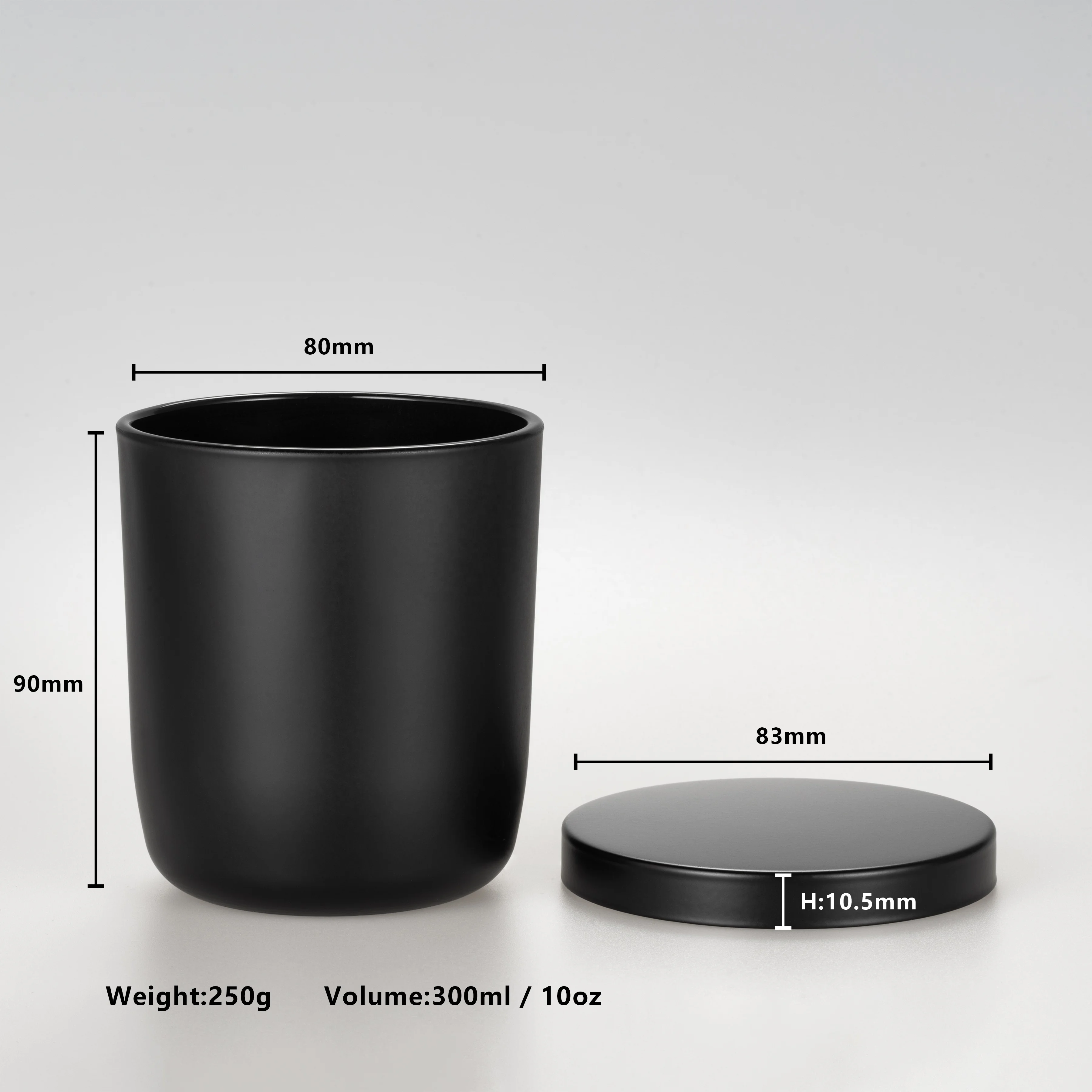 10oz Cambridge Style Matt Black Glass Candle Jar with Lid
