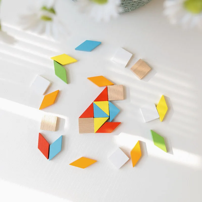 Wooden Blocks Geometric Puzzle for Game Colorful Shape Pattern ...