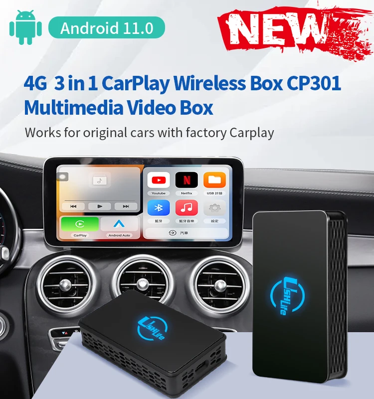 Ushilife Wireless Carplay Portable Carplay Android Auto Car Stereo Radio Player Video Touch ...