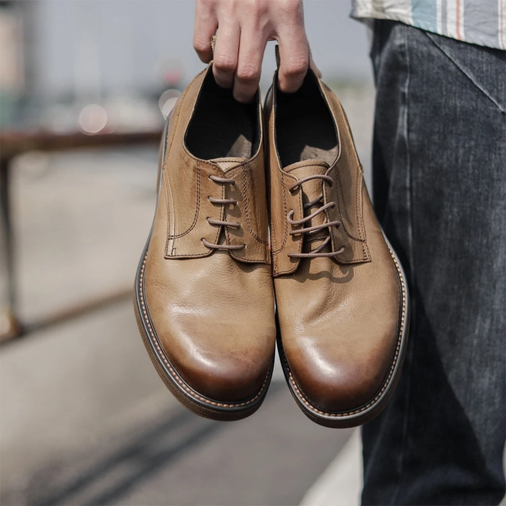 Classic Genuine Leather Derby Shoes For Men Vintage Breathable Wear ...