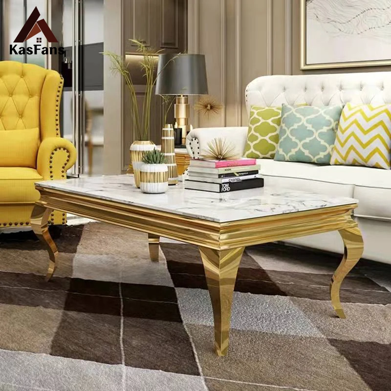 Luxury Style Home White Marble Top Coffee Table Living Room Tea Table Apartment Rectangular ...