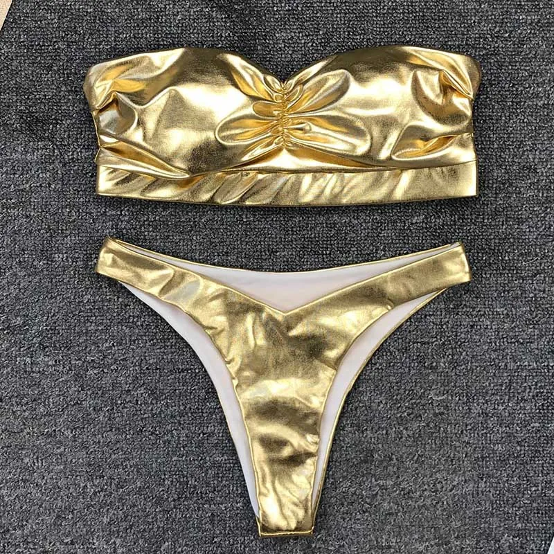 New Shiny Gold Silver One Piece Swimsuit Women Two Pieces Swimwear ...