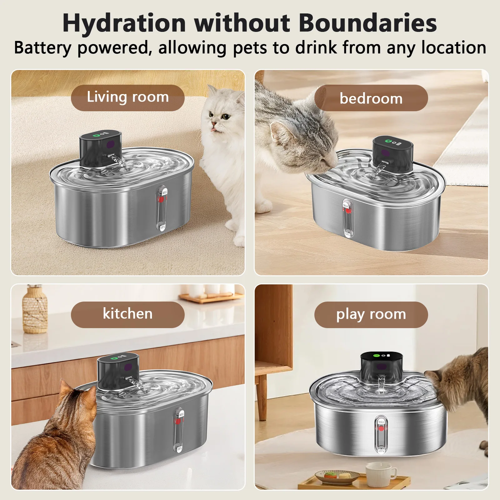 OEM 3L Automatic Cat Water Fountain Stainless Steel with Sensor Battery ...