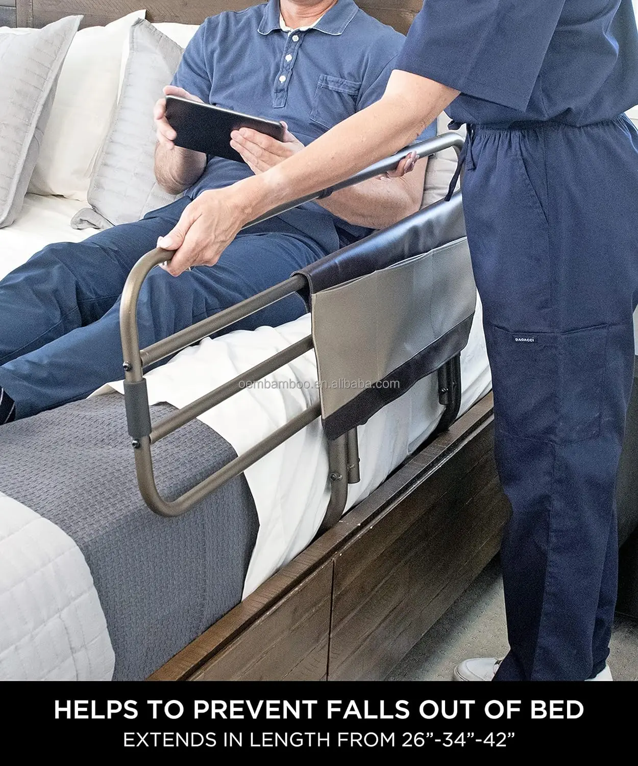 Adjustable Stand Assist Bed Safety Bar Folding Bed Rail with 3-Pocket ...